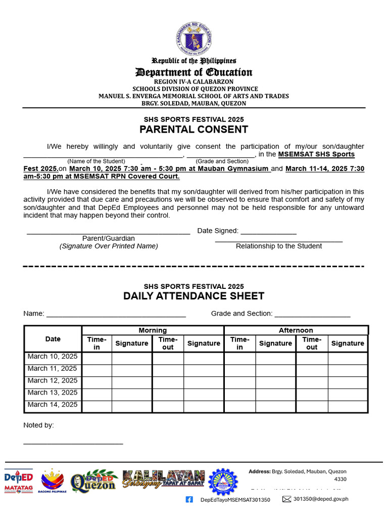 Parental Consent - Intrams | PDF
