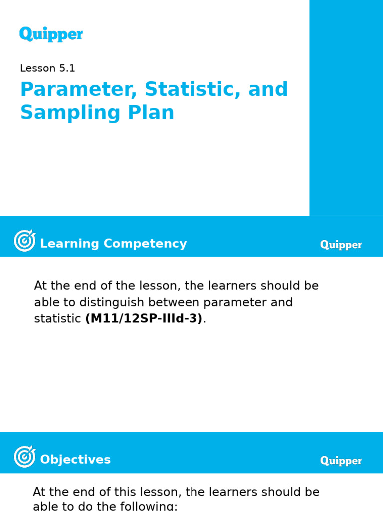 Parameter Statistic and Sampling Plan 1 | PDF | Sampling (Statistics) | Stratified Sampling