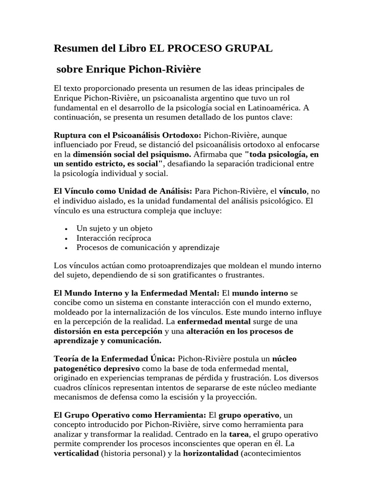 Resumen Del Libro EL PROCESO GRUPAL | PDF | Psicoanálisis | Sicología