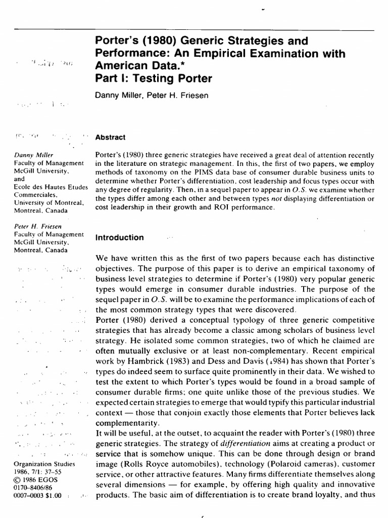 Porter's Generic Strategies in Practice | PDF | Statistics | Marketing