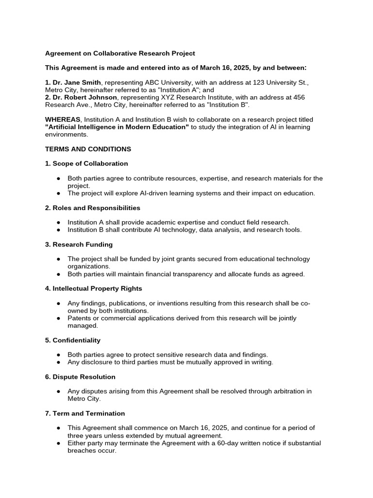 Agreement On Collaborative Research Project | PDF | Artificial ...
