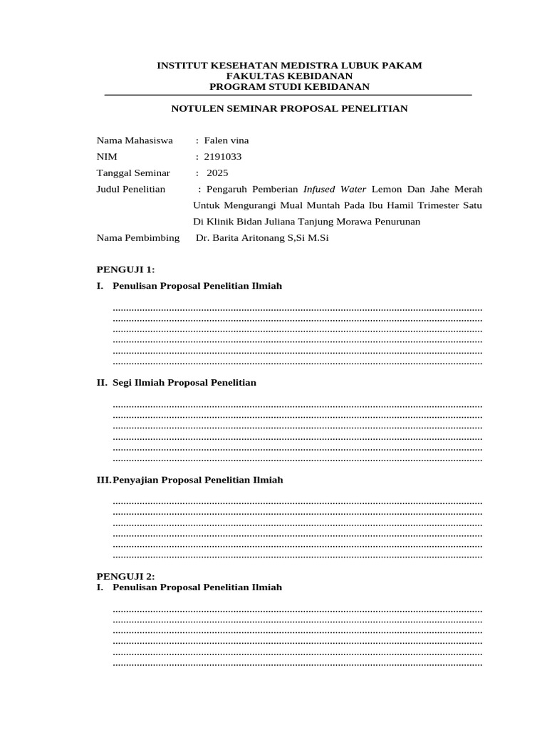 Notulen Ujian Sidang Seminar Proposal Palen 2025 | PDF
