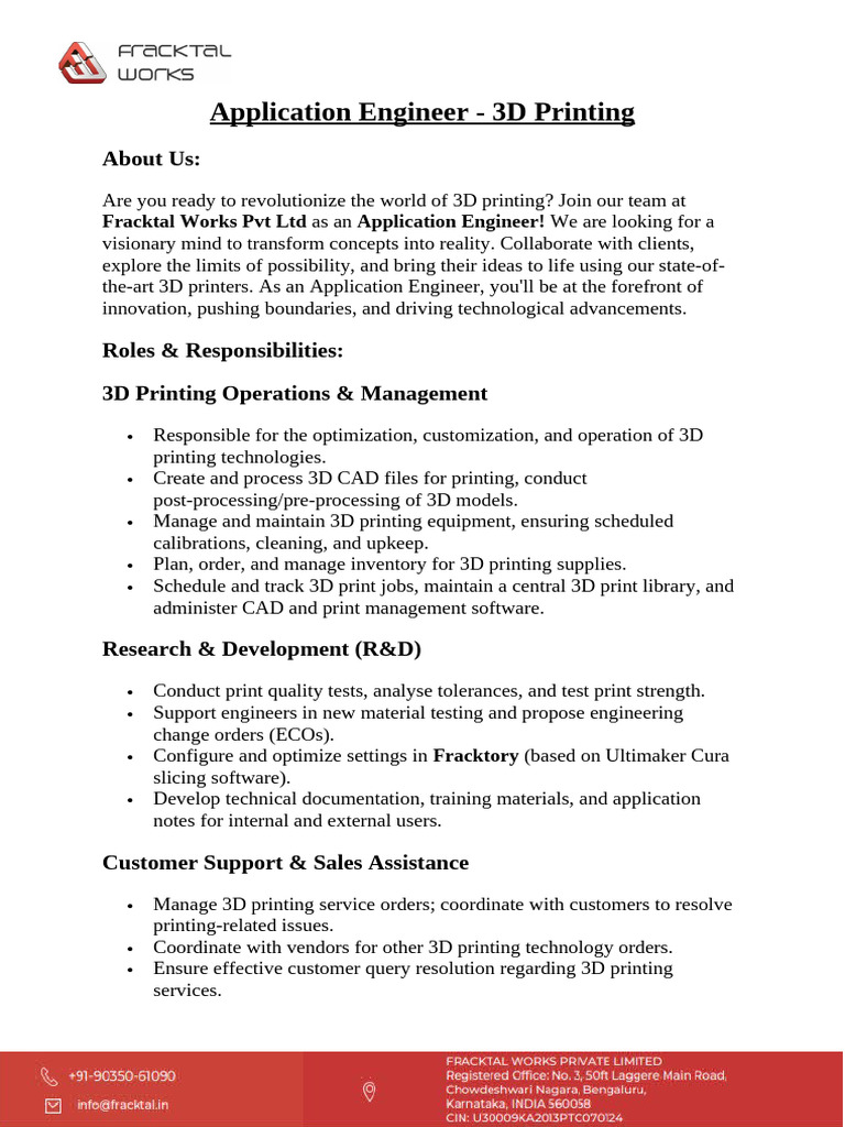 Fracktal Works - Application Engineer | PDF | 3 D Printing | 3 D ...