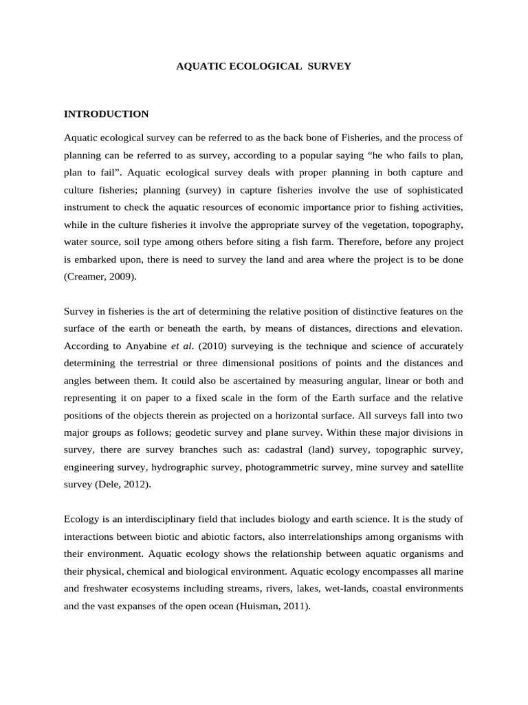 Aquatic Ecological Survey | PDF | Surveying | Soil