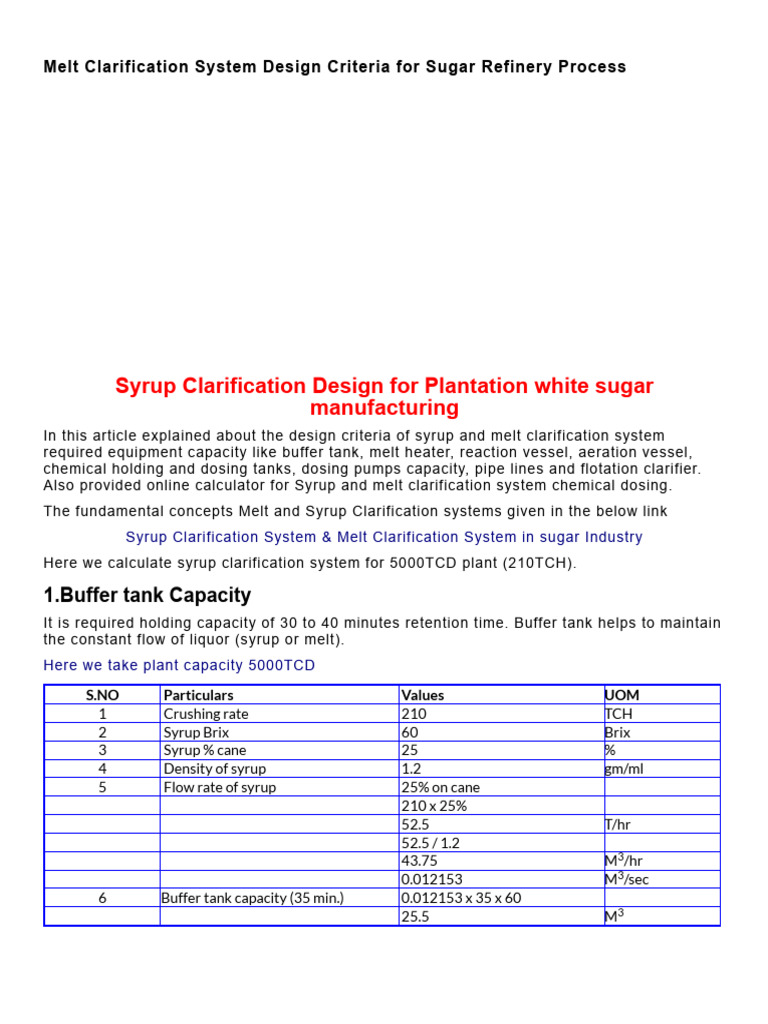 Melt Clarification System Design Criteria For Sugar Refinery Process | PDF | Concentration ...