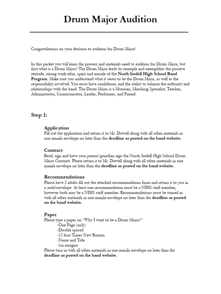 Drum Major Audition | PDF | Tempo | Audition