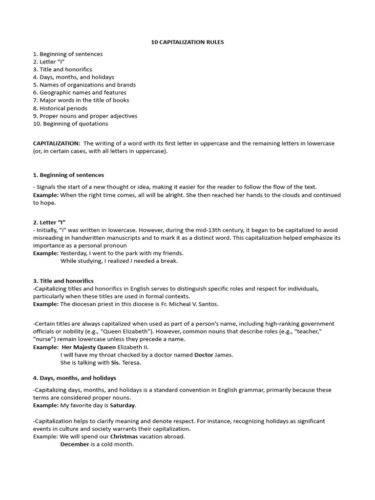 Review Material (10 Capitalization Rules) | PDF | Letter Case ...