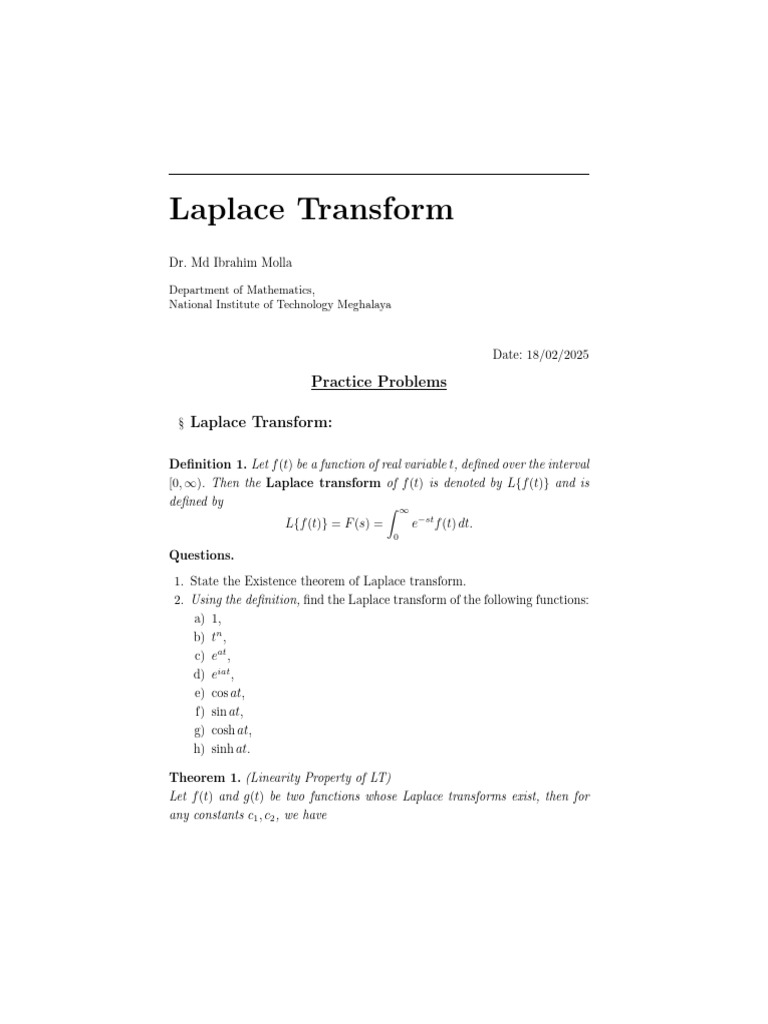 Laplace Transformation Practice Problems | PDF | Laplace Transform | Convolution