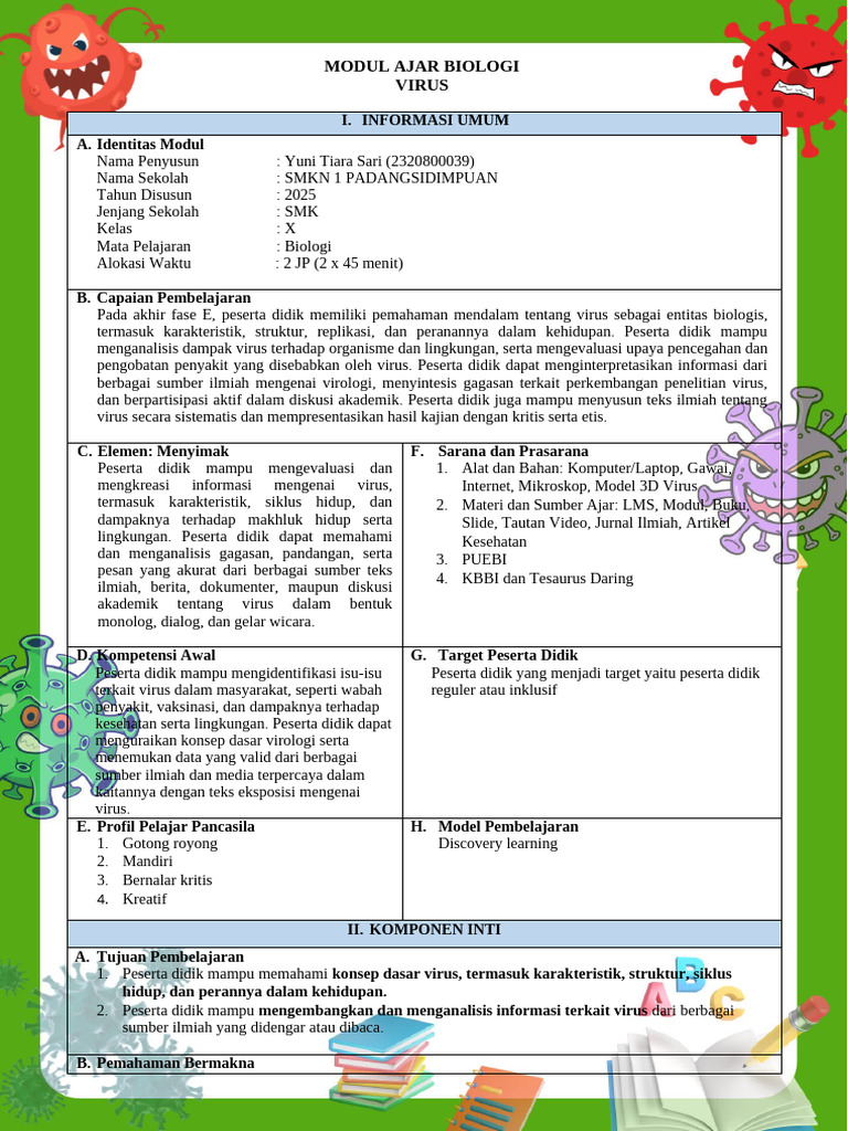 Modul Ajar Virus Kelas 10 | PDF