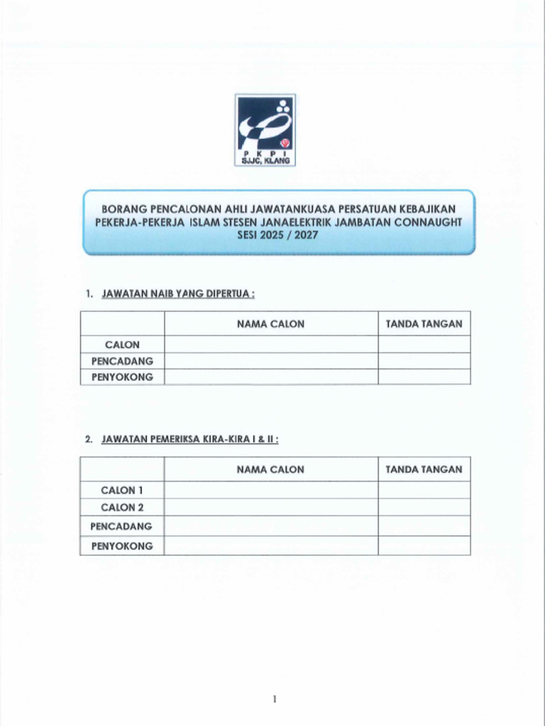 Borang Pencalonan AJK | PDF