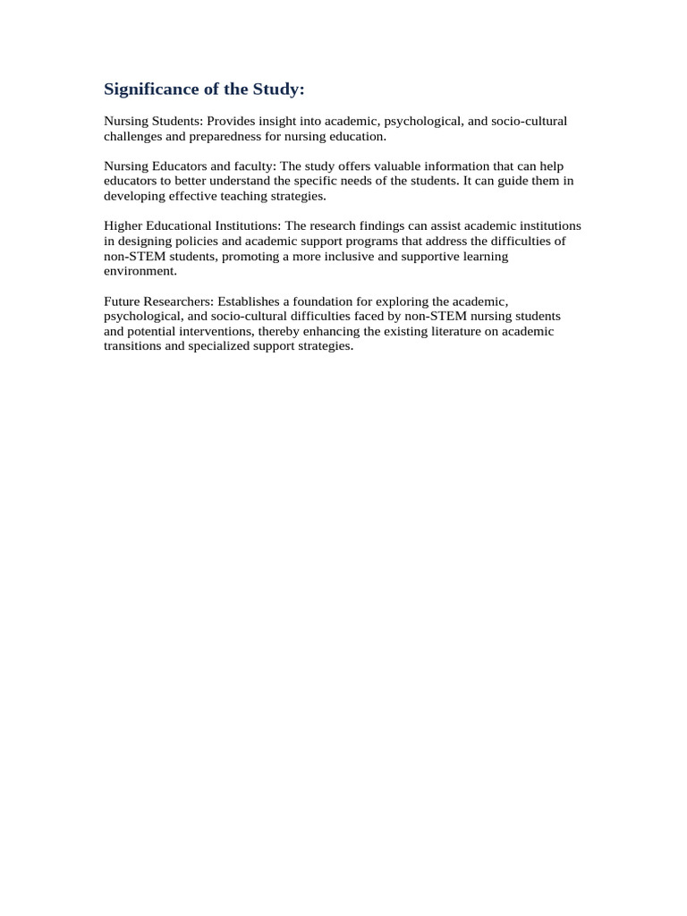Significance of The Study | PDF