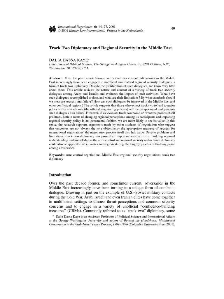 Track Two Diplomacy in Middle East Security | PDF | Israel | World Politics