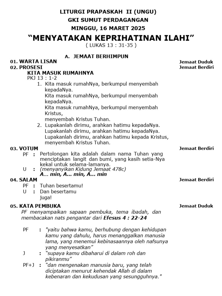 LITURGI PRAPASKAH II 16 Maret 2025 | PDF