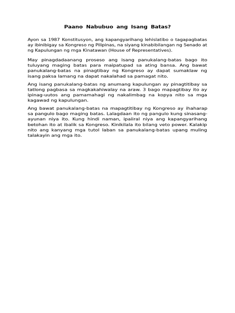 Grade 7-Paano Nabubuo Ang Isang Batas | PDF