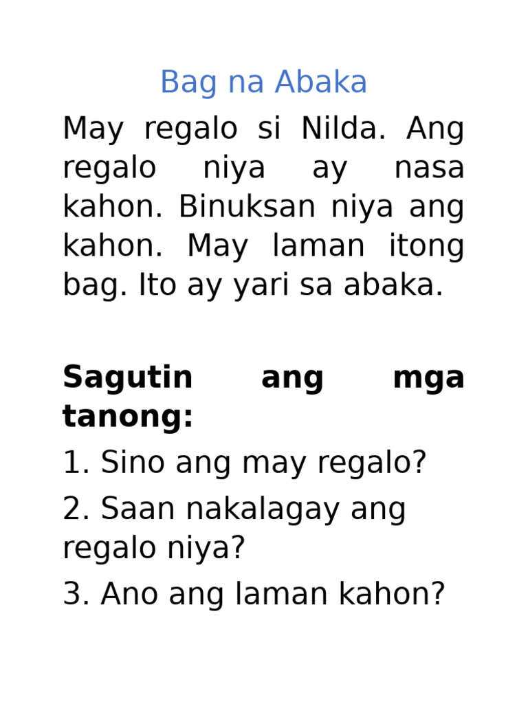Grade 1 - Bag Na Abaka | PDF