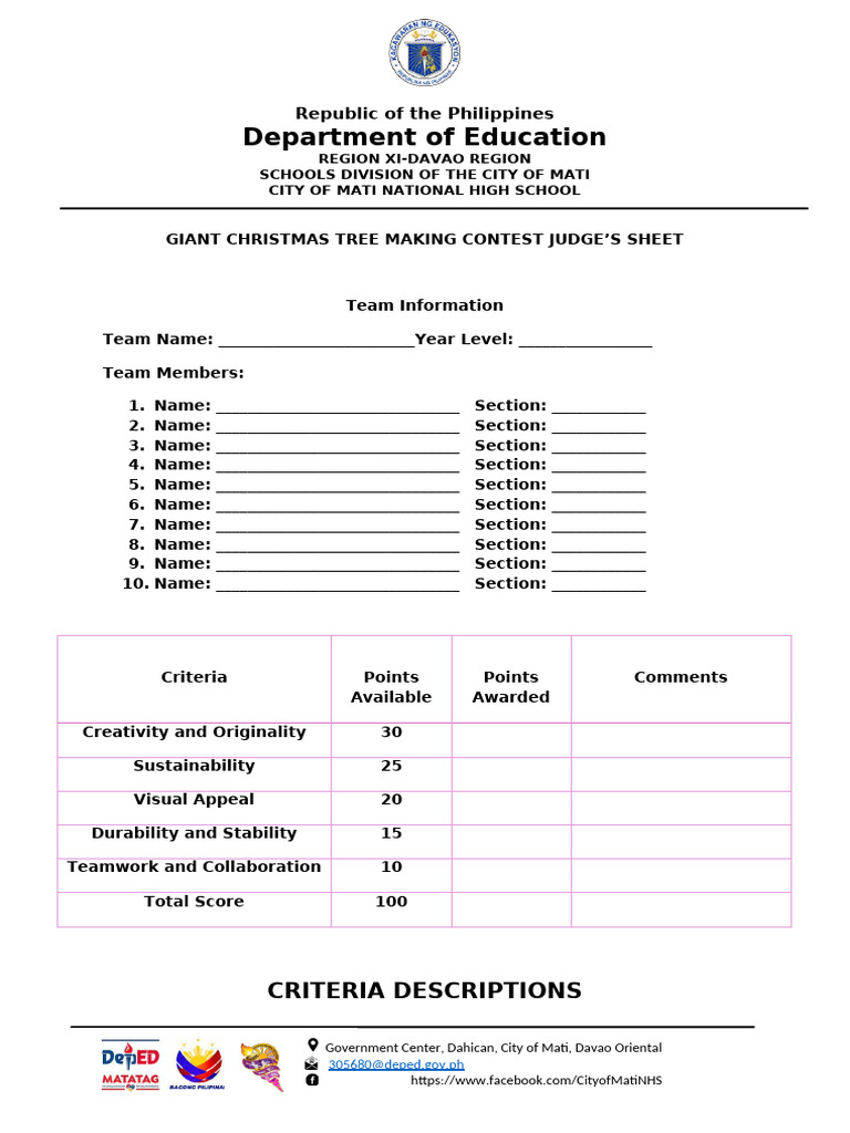 Giant Christmas Tree Making Judges Sheet | PDF