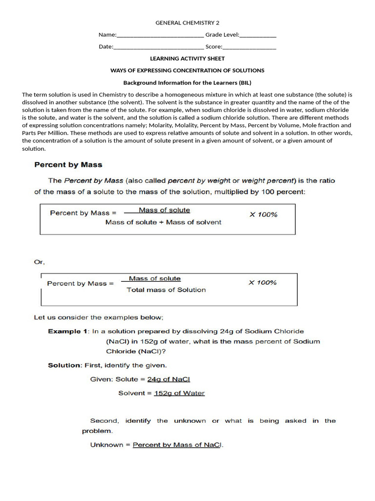 Concentration Methods in Solutions | PDF