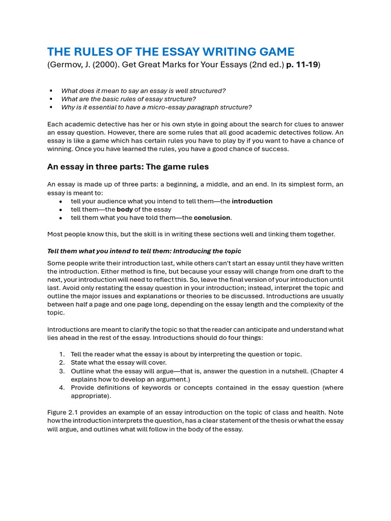 The Rules of The Essay Writing Game | PDF | Essays | Paragraph