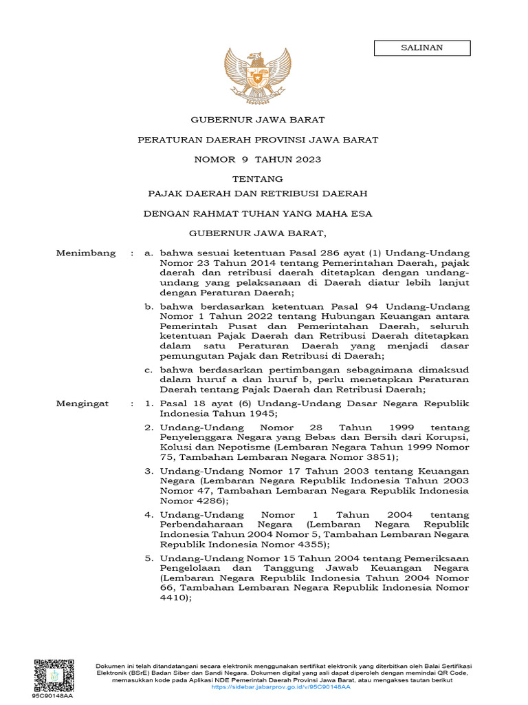 Perda NO 9 Taun 2023 Tentang Retribusi Daerah | PDF