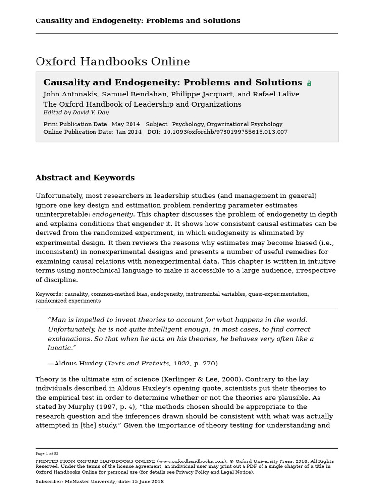 Causality and Endogeneity - Problems and Solutions | PDF | Endogeneity (Econometrics) | Causality