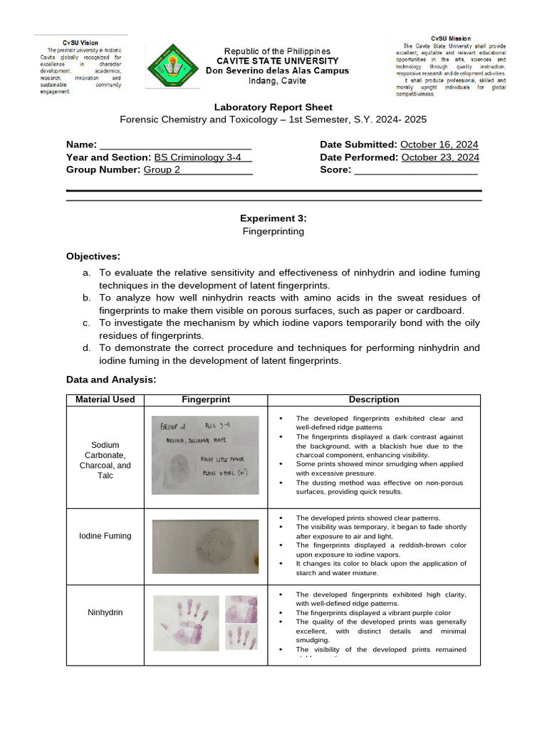 FORENSIC CHEMISTRY EXPERIMENT 4 | PDF | Fingerprint | Ultraviolet