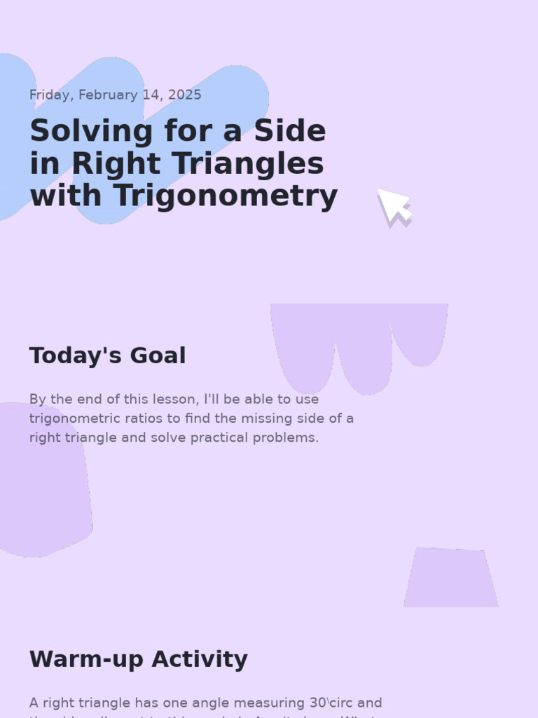 Lesson Plan - Solving For A Side in Right Triangles With Trigonometry | PDF