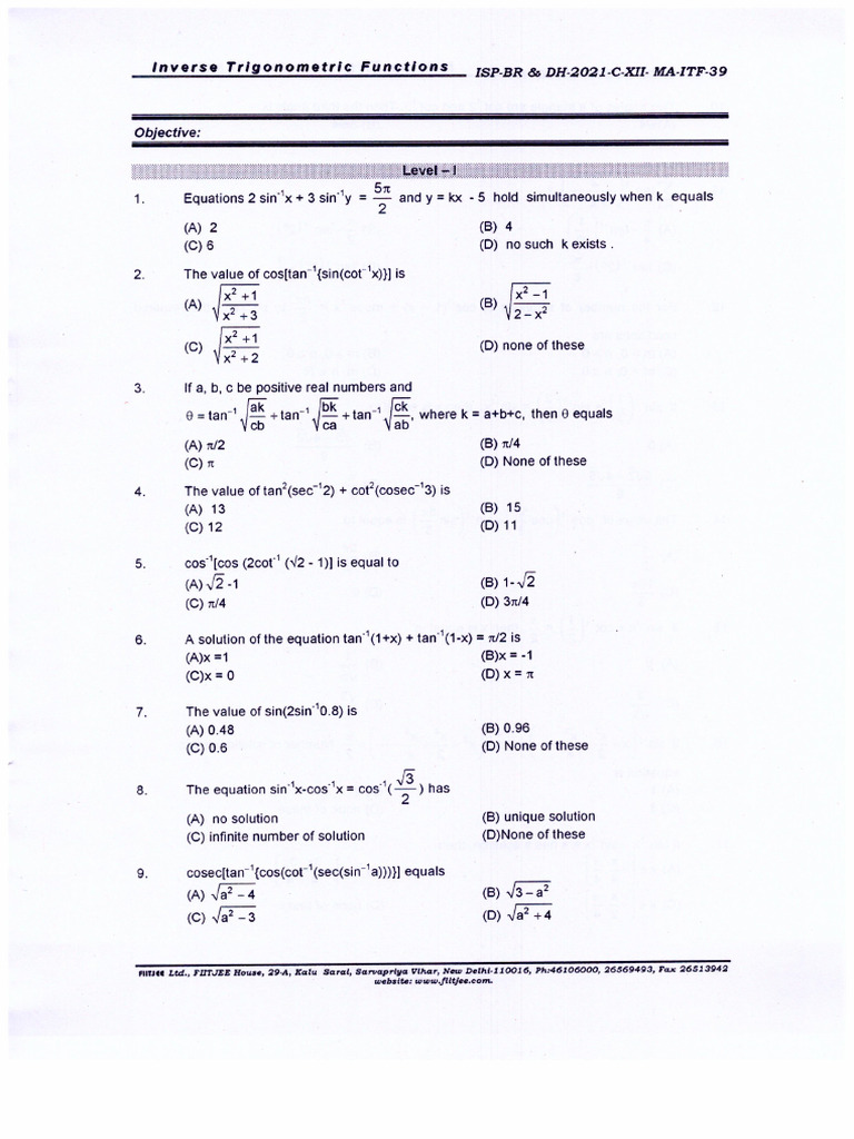 Inverse Trigonometric Function Xii Part 3 | PDF