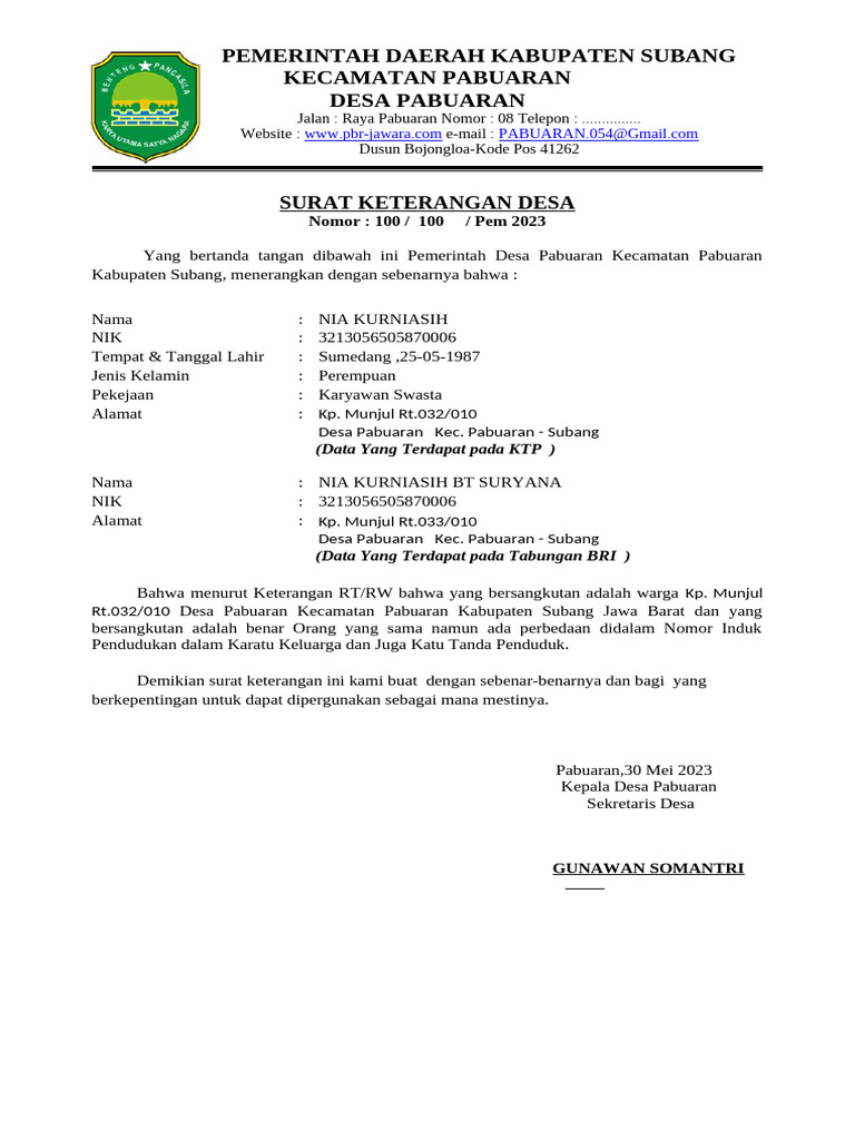 Surat Ket Beda Nama | PDF