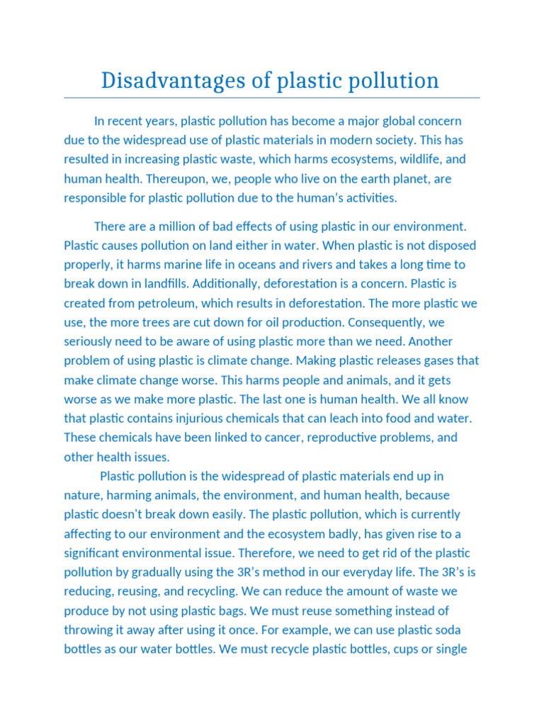 Disadvantages of Plastic Pollution | PDF
