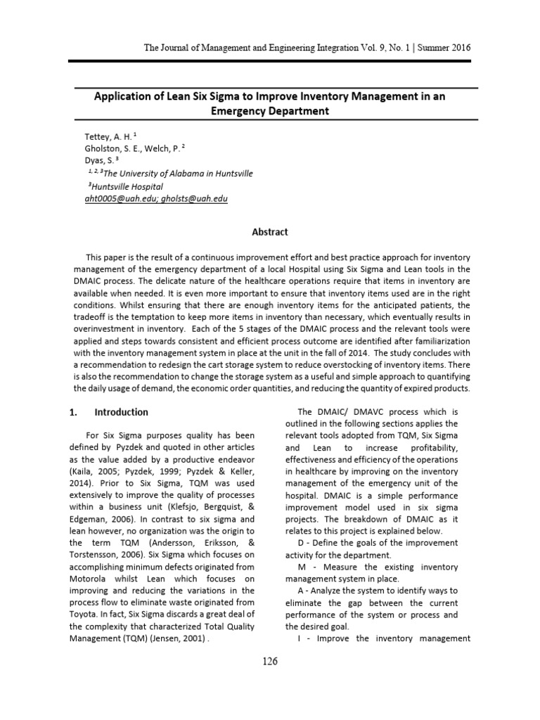 Lean Six Sigma in Emergency Inventory Management | PDF | Six Sigma ...