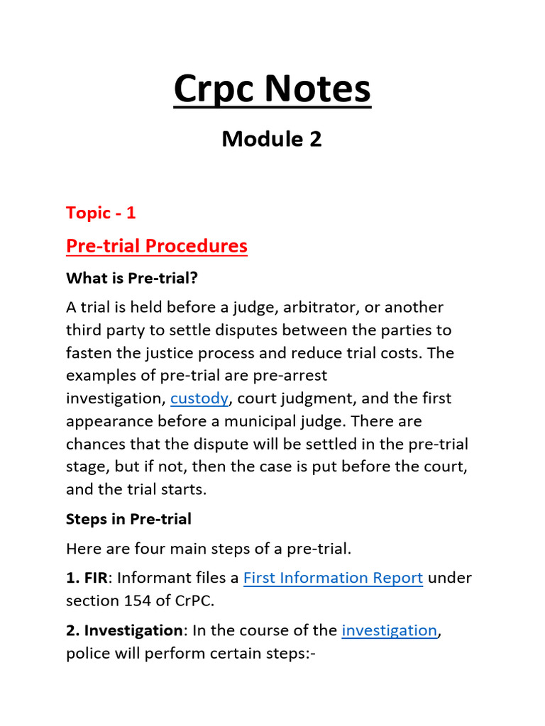 CRPC Notes Module 2 | PDF | Arrest | Bail