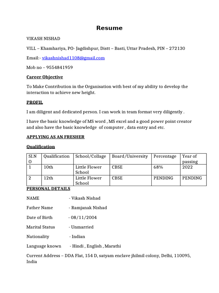 Vikash Nishad Resume | PDF