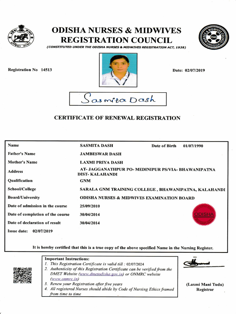 Nursing Registration Certificate | PDF