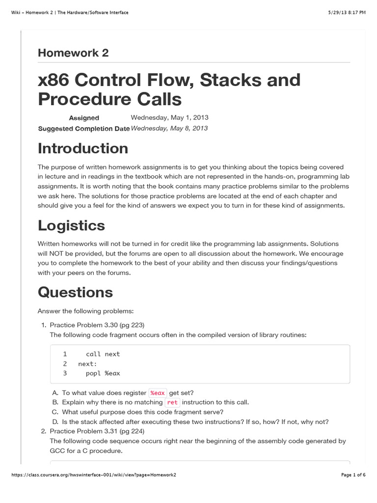 Wiki - Homework 2 The Hardware Software Interface | PDF | Integer (Computer Science) | Computer ...