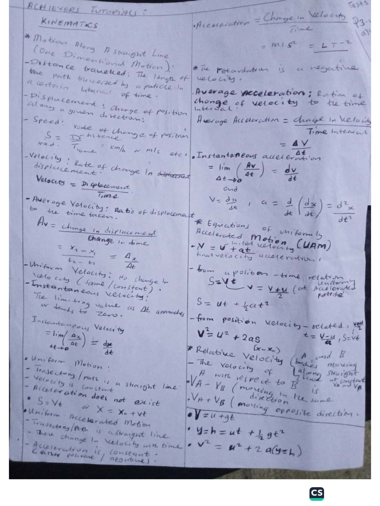 Achievers Tutorials PH110-Kinematics | PDF