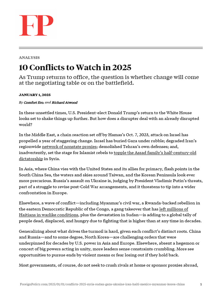 10 Conflicts To Watch in 2025 | PDF | Gaza Strip | Sudan