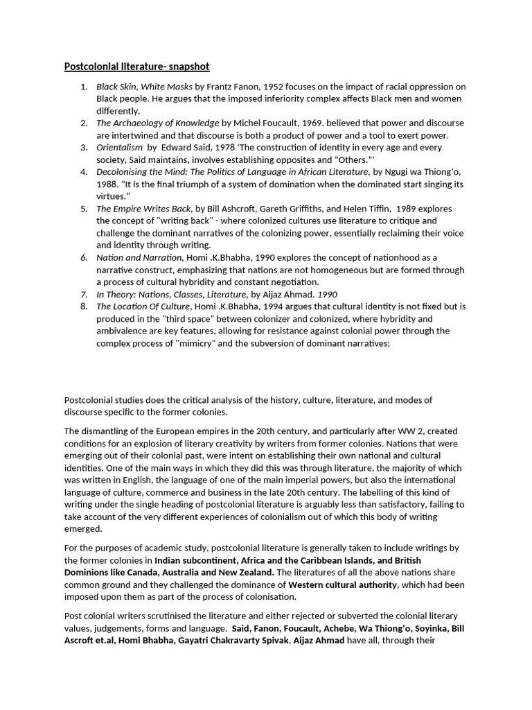 Postcolonial Trends and Literature | PDF | Postcolonialism | Colonialism