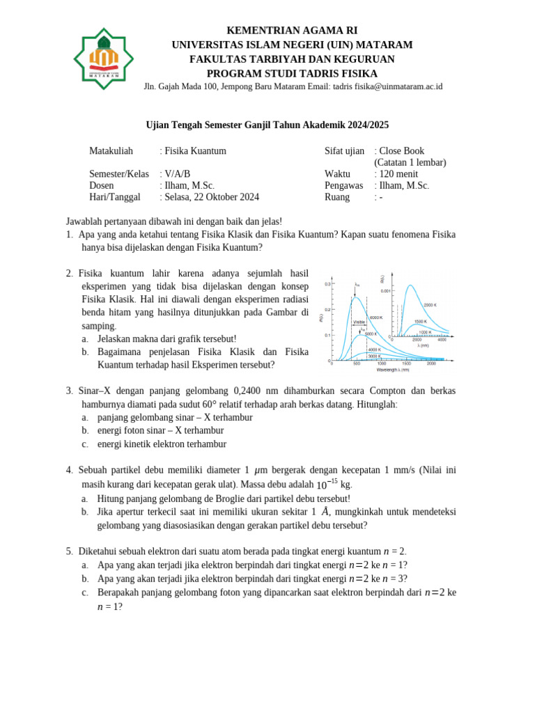 UTS Fisika Kuantum 2024 | PDF