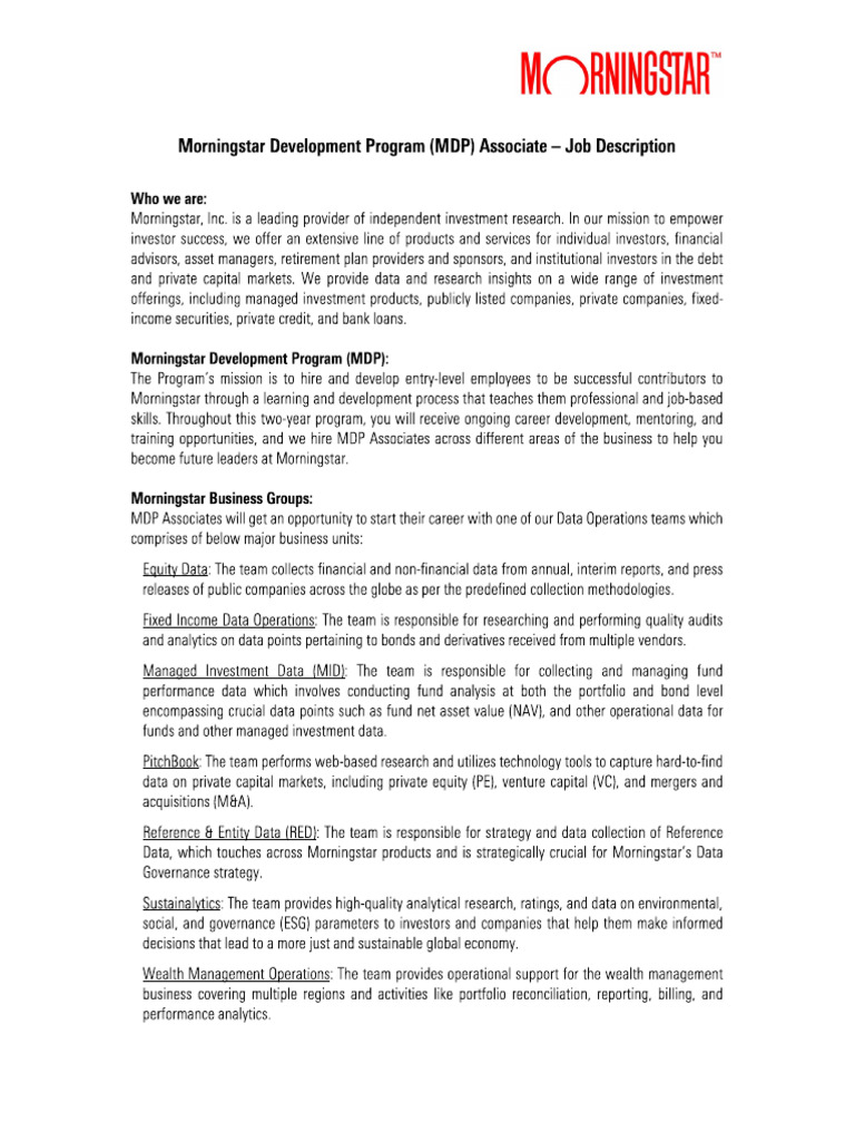 Job Description - MDP Associate - 2024 | PDF