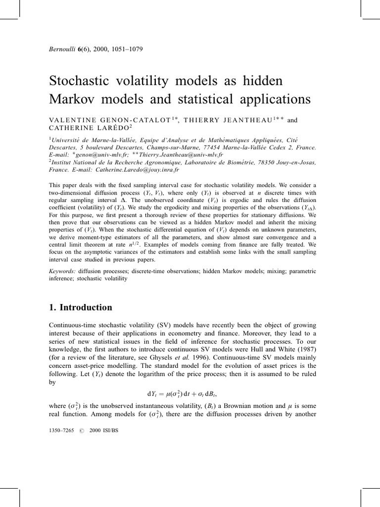 Stochastic Volatility Models as Hidden Markov Models and Statistical Applications | PDF | Markov ...