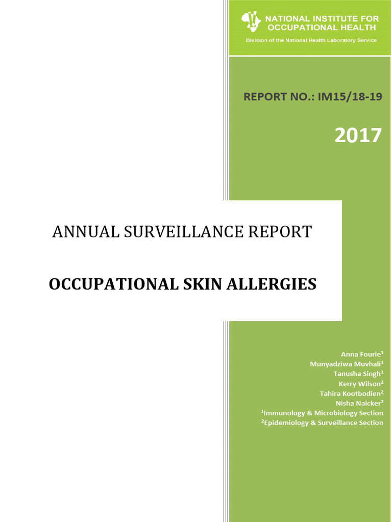 Annual Surveillance Report Occupational Skin Diseases-2017 | PDF ...