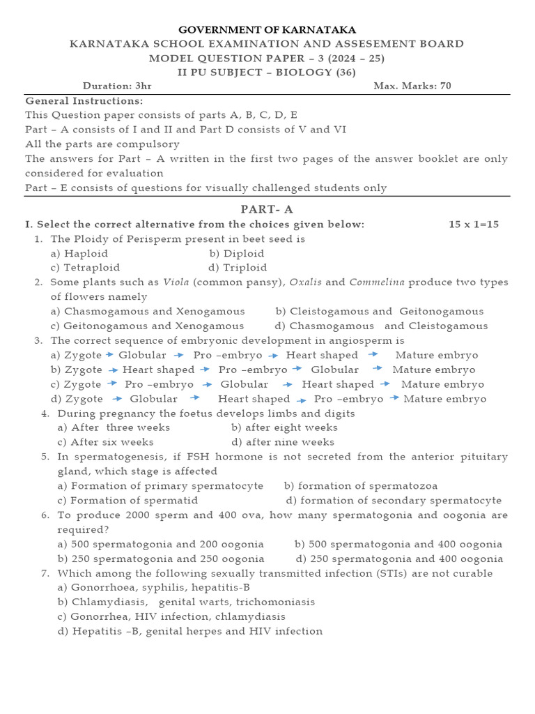 PCMB Model Question Paper With Blue Print 2024 2025 | PDF | Molecular ...