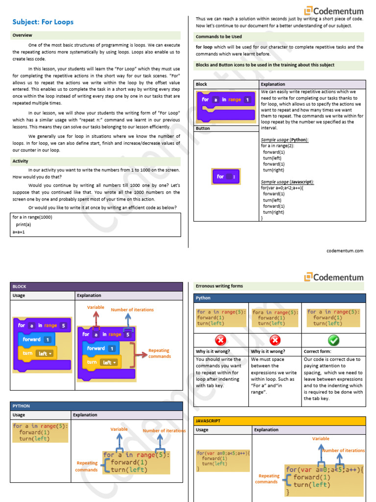 05 For Loops 96bb6b20d38 | PDF | Control Flow | Computer Programming