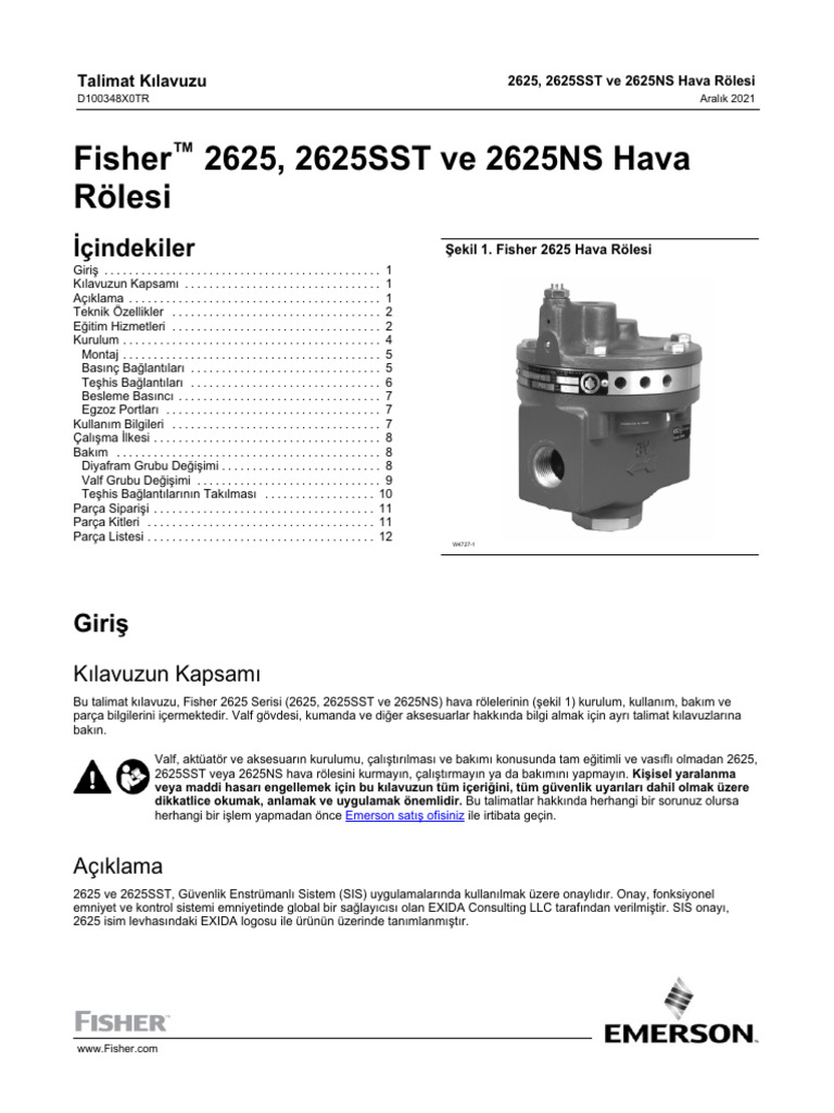 Instruction Manual Fisher 2625 2625sst Ve 2625ns Hava Rölesi 2625 ...