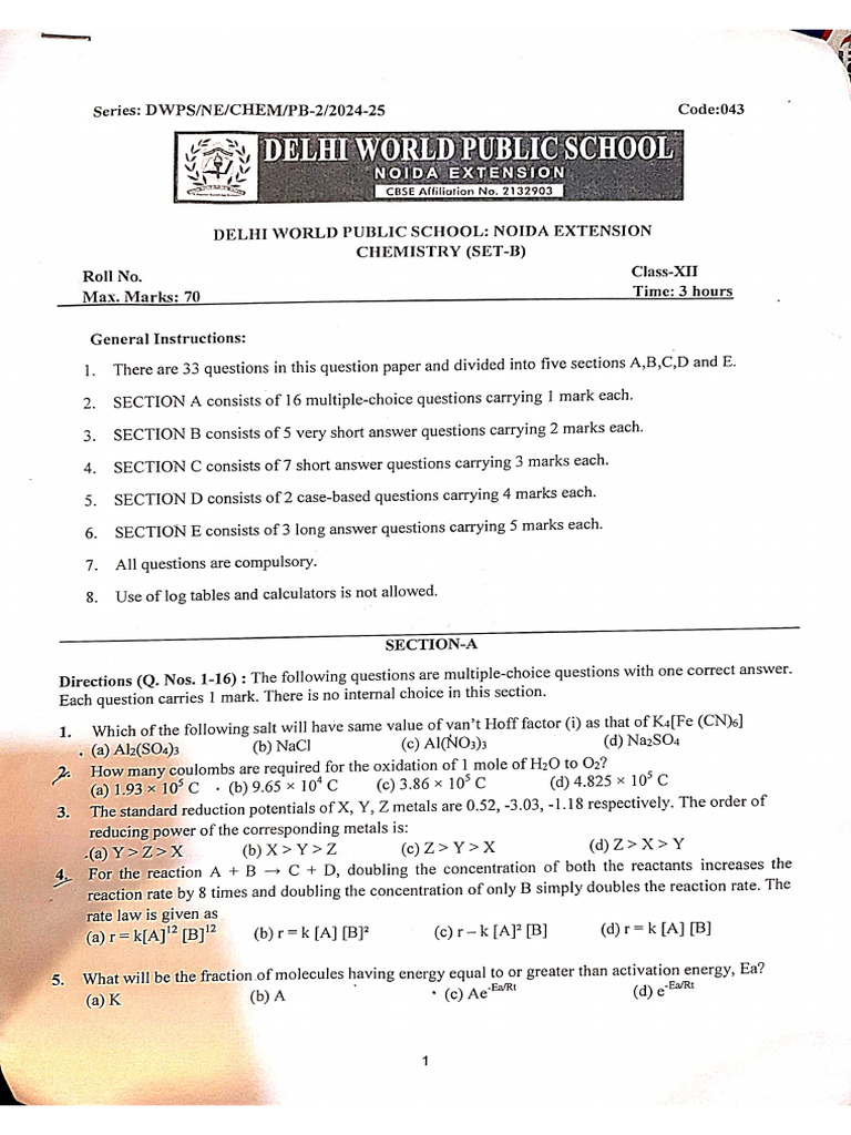 Chemistry Questionpaper PB2 | PDF