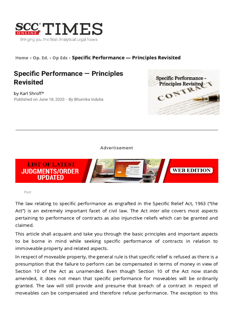 Specific Performance -- Principles Revisited _ SCC Times | PDF | Legal ...