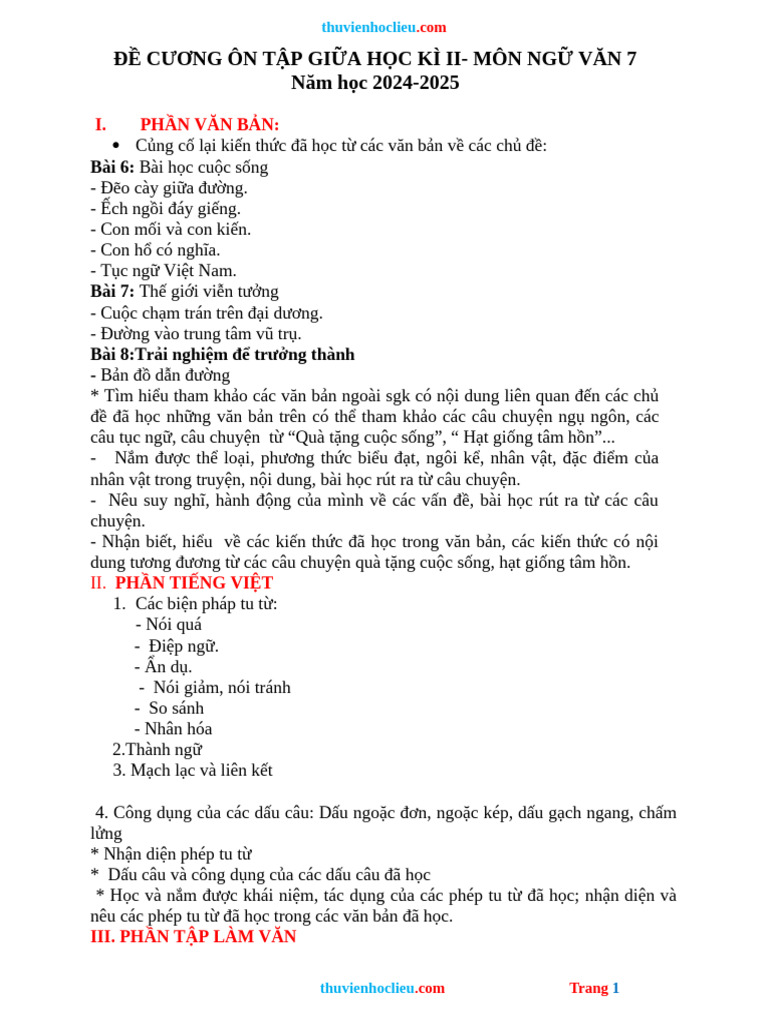 Ôn Gki 2 Văn 7 | PDF