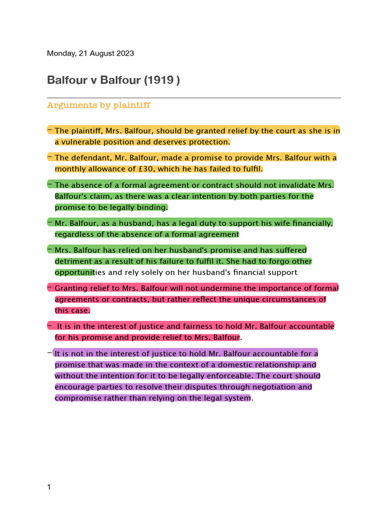 Balfour v Balfour Case Analysis | PDF