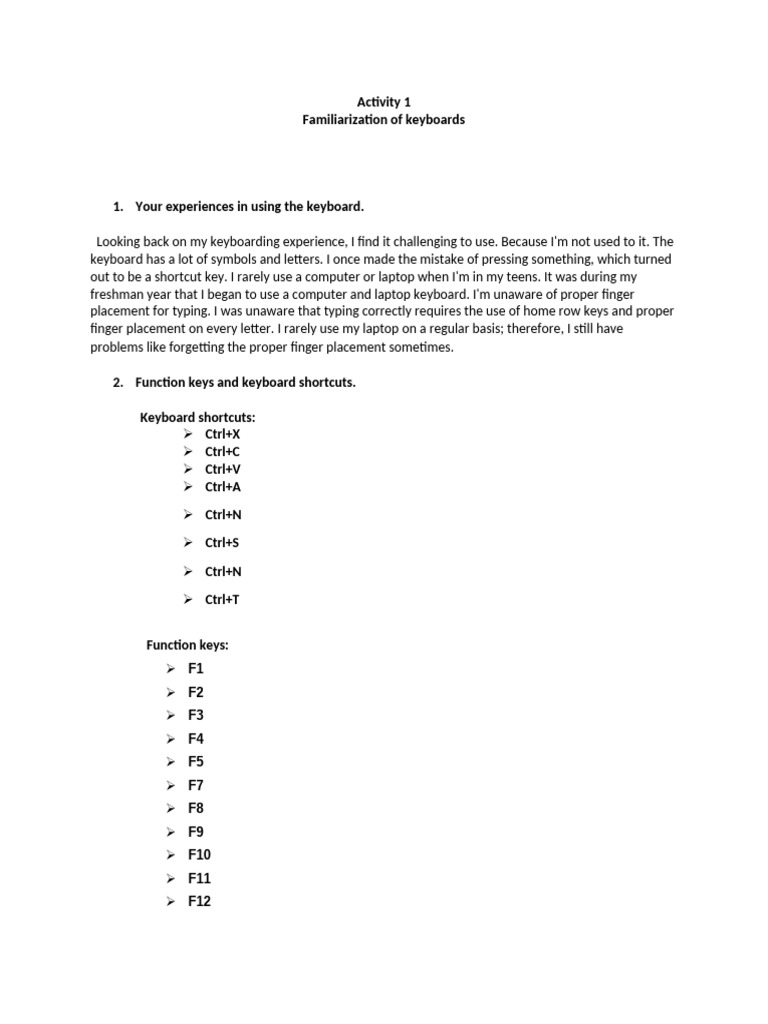 Activity 1 Familiarization of Keyboards | PDF