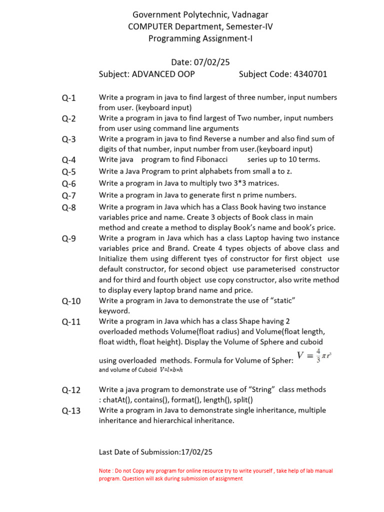 Programming AOOP ASSIGNMENT 1 | PDF